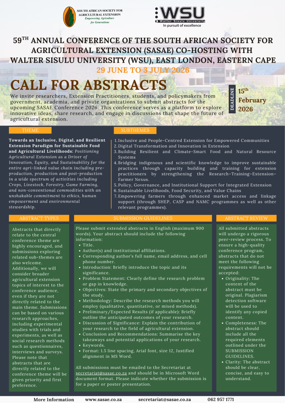 59TH ANNUAL CONFERENCE OF THE SOUTH AFRICAN SOCIETY FOR AGRICULTURAL ...